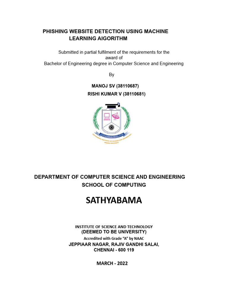 1822 B.E Cse Batchno 287 | PDF | Phishing | Machine Learning
