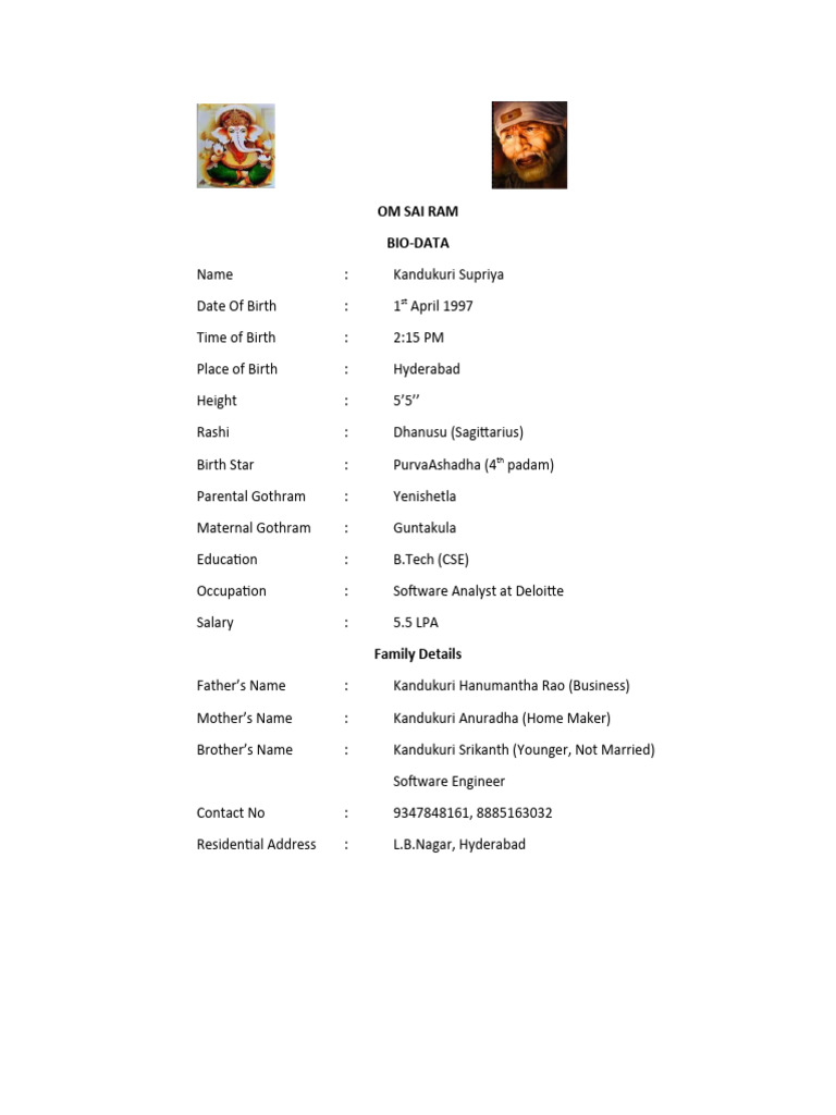 Supriya Bio Data | PDF | Career & Growth