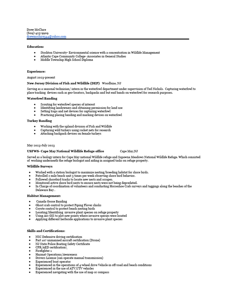Resume 5 | PDF | United States Fish And Wildlife Service