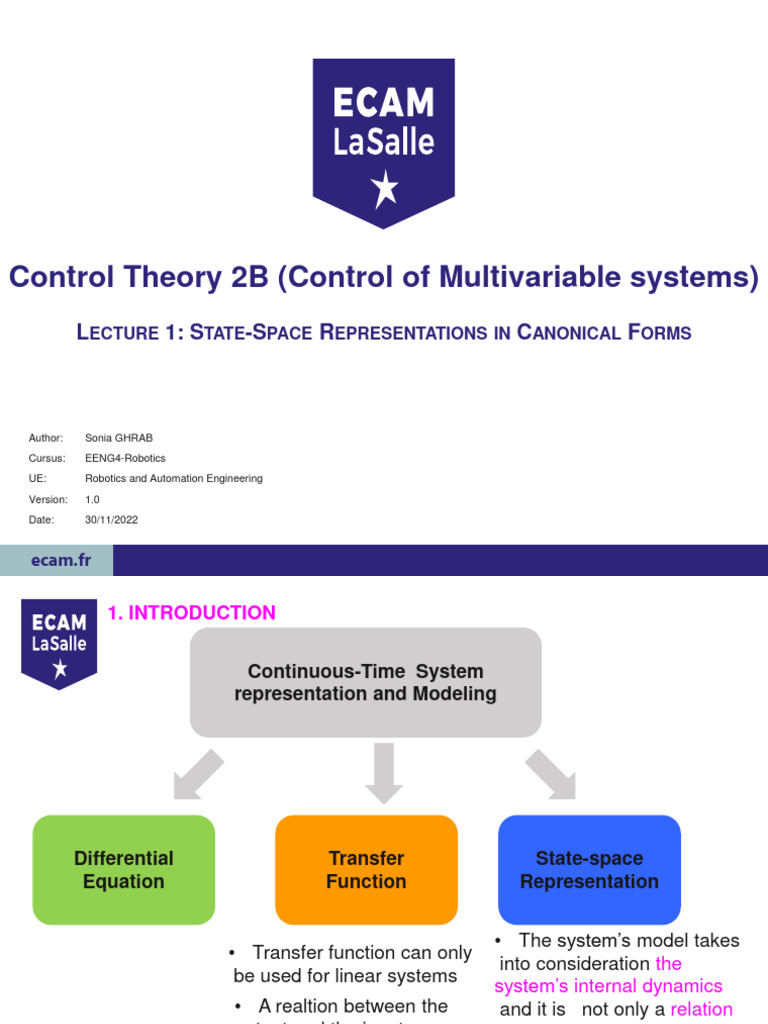 Lecture1 SSR in Canonical Forms | PDF | Control Theory | Applied Mathematics