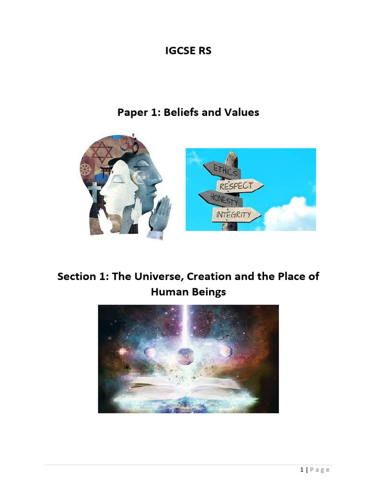 IGCSE RS Beliefs and Values Section 1 Universe, Creation and Humanity ...