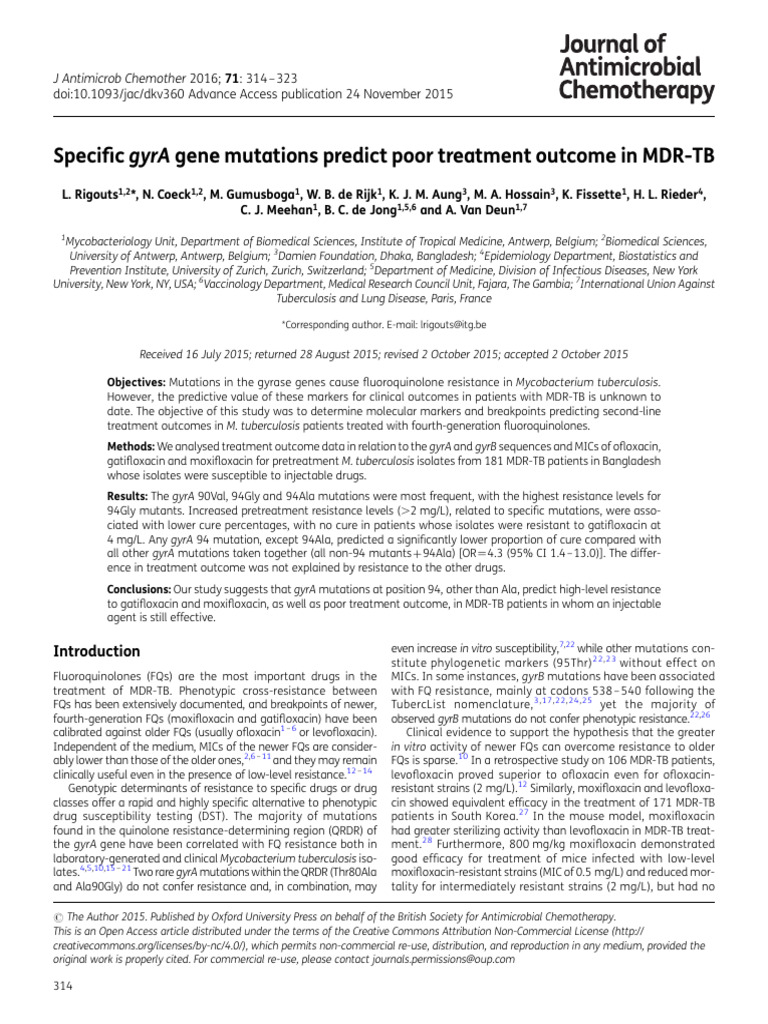 Specific GyrA Gene Mutations Predict Poo | PDF | Antimicrobial ...