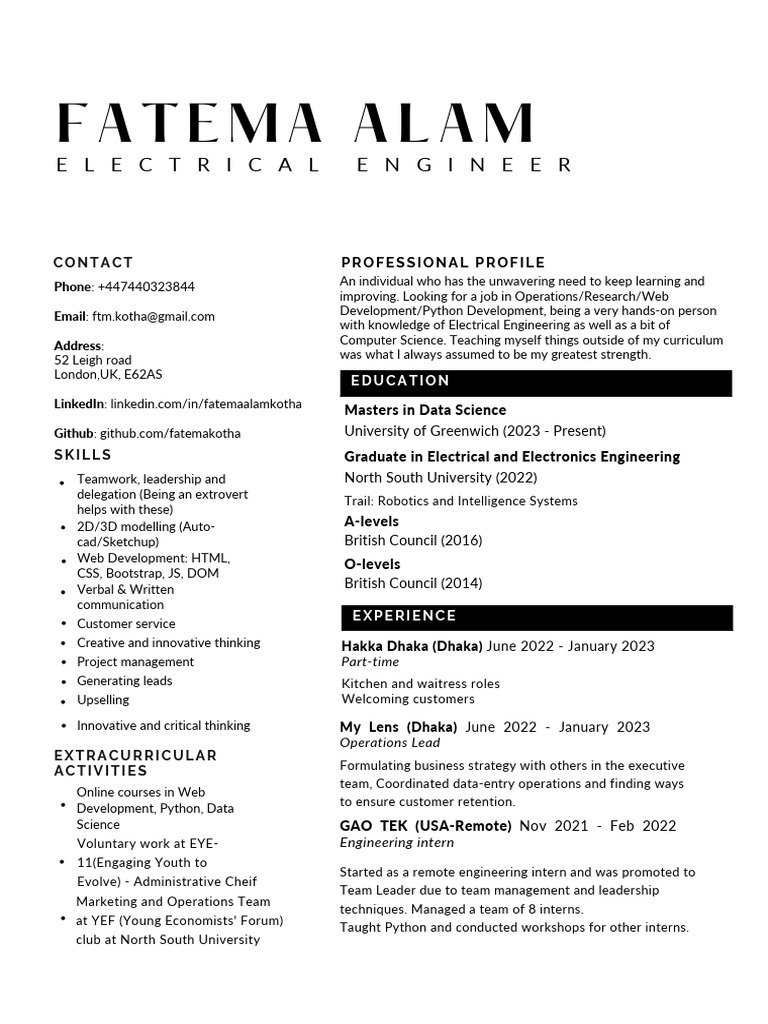 Fatema Alam Resume NEW PDF | PDF