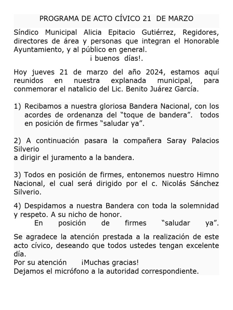 Programa de Acto Cívico 21 de Marzo | PDF