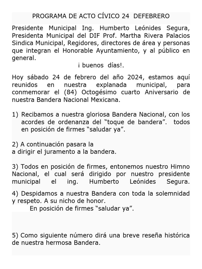 Programa de Acto Cívico 24 Defebrero2024 | PDF
