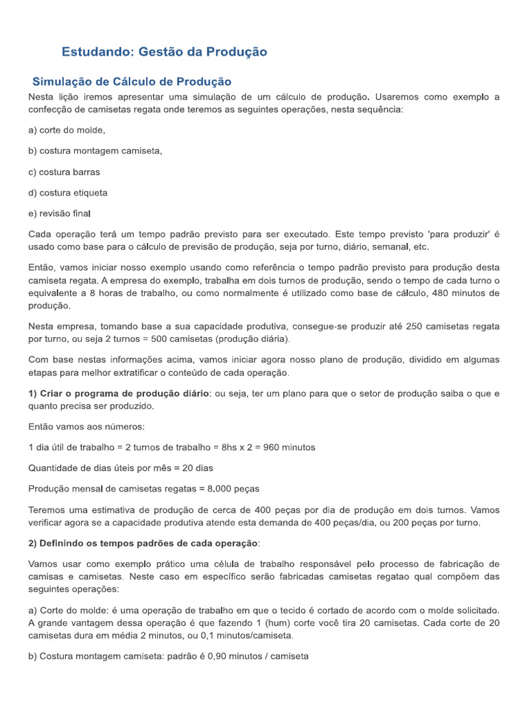 Simulação De Cálculo De Produção Pdf