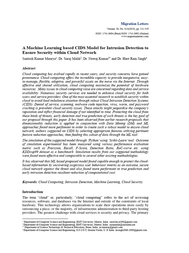 Machine Learning for Cloud Intrusion Detection | PDF | Computer ...