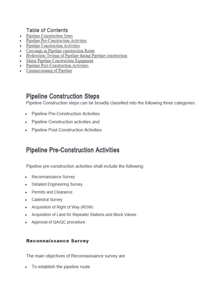 Pipeline Construction Steps Overview | PDF | Welding | Construction