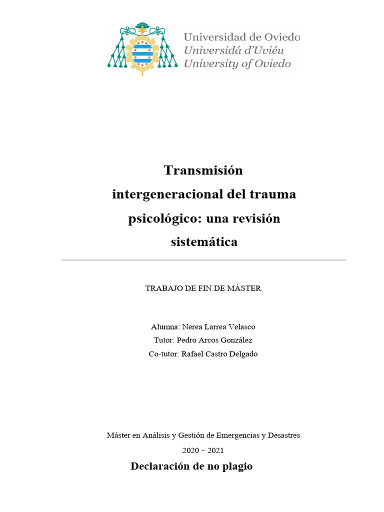 La Transmisión Intergeneracional Del Trauma | PDF | Trauma psicólogico ...