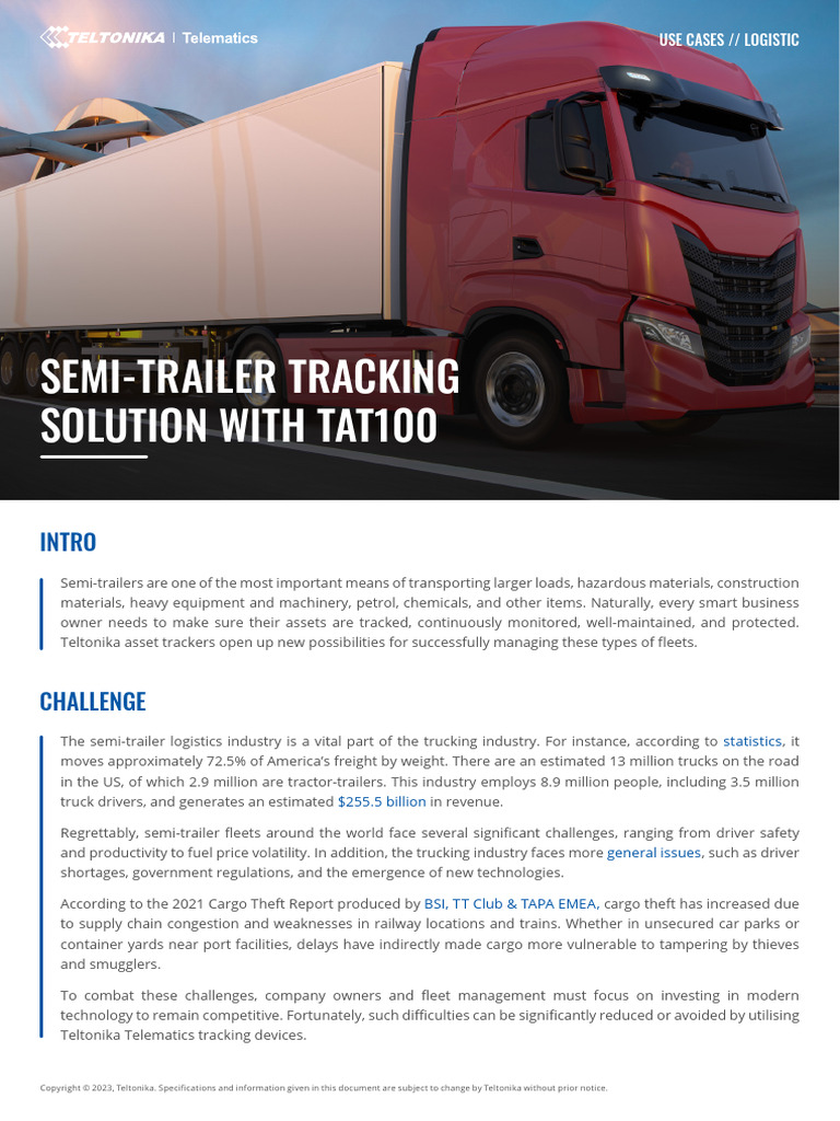 Semi Trailer Tracking Solution With Tat100 En | PDF | Semi Trailer ...
