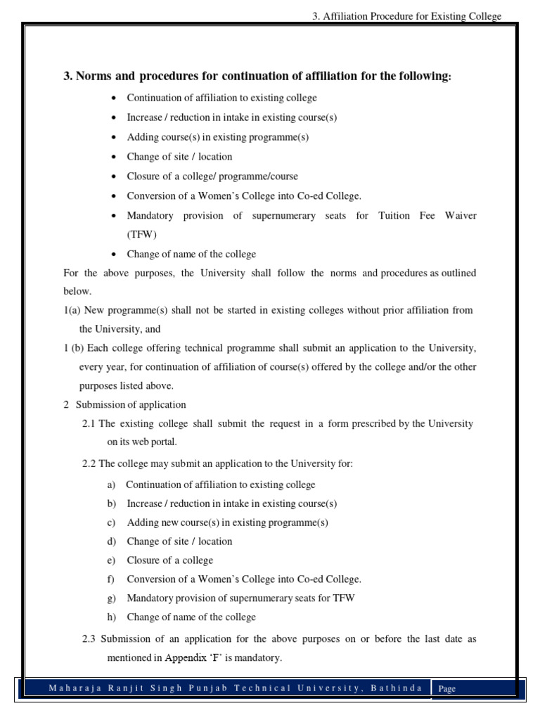 Affiliation Procedurefor Existing College | PDF | College | Discovery (Law)