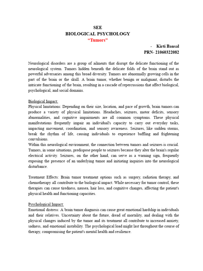 Bio Psych SEE - Kirti Bansal | PDF | Brain Tumor | Neurology