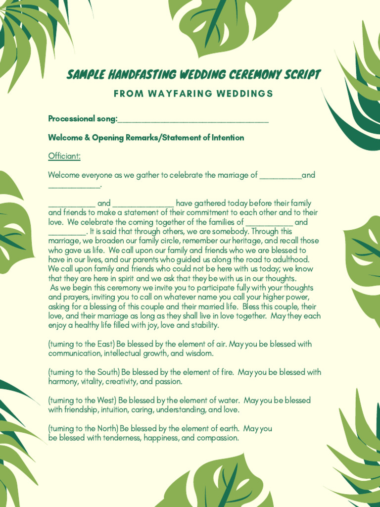 Sample Handfasting Wedding Ceremony Script - Wayfaring Weddings | PDF ...