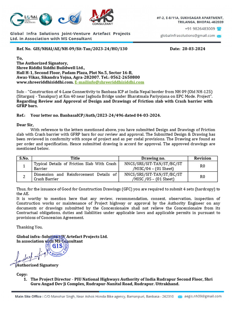 HO - 130. Reg. Review and Approval of Friction Slab With Crash Barrier ...