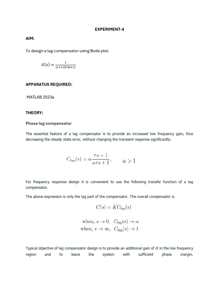 Lag Compensator Design With Bode Plot Pdf 8118