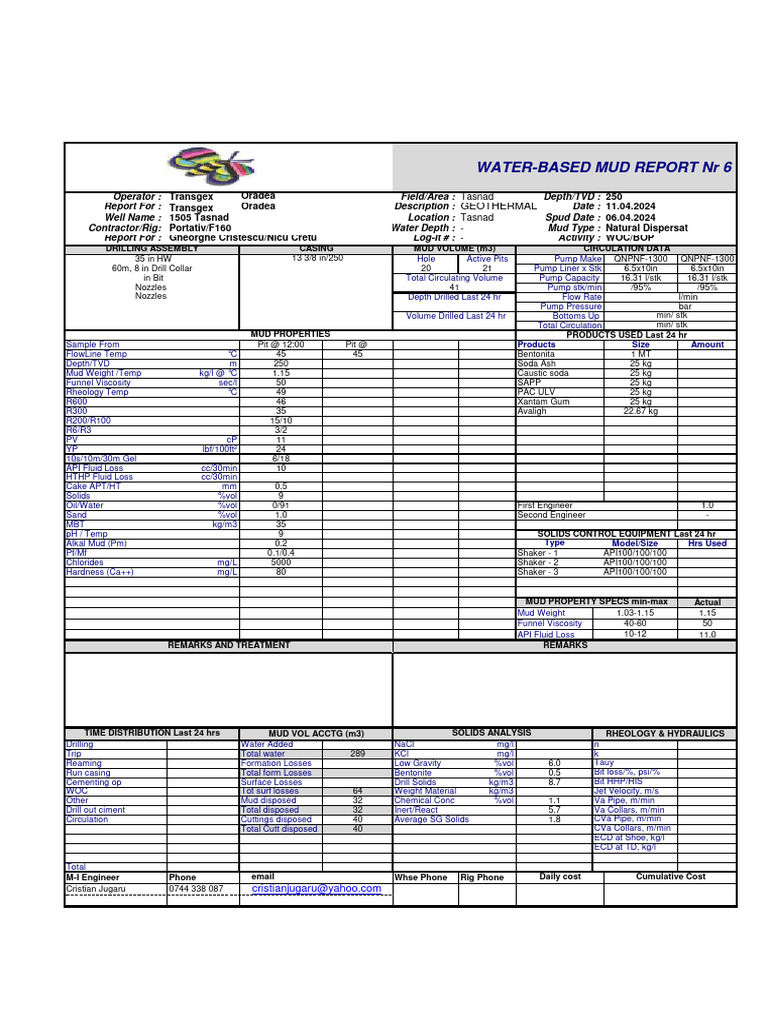 Mud Report Geotermal 11.04.2024 | PDF | Applied And Interdisciplinary ...