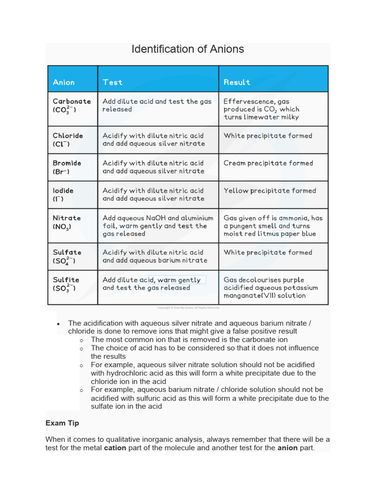 Anion and Cation Identification Guide | PDF | Precipitation (Chemistry ...