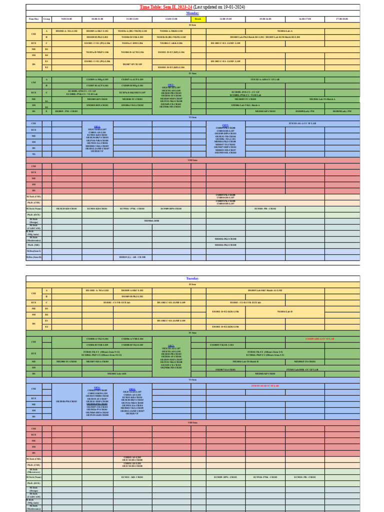 Semester II Timetable 2023-24 | PDF