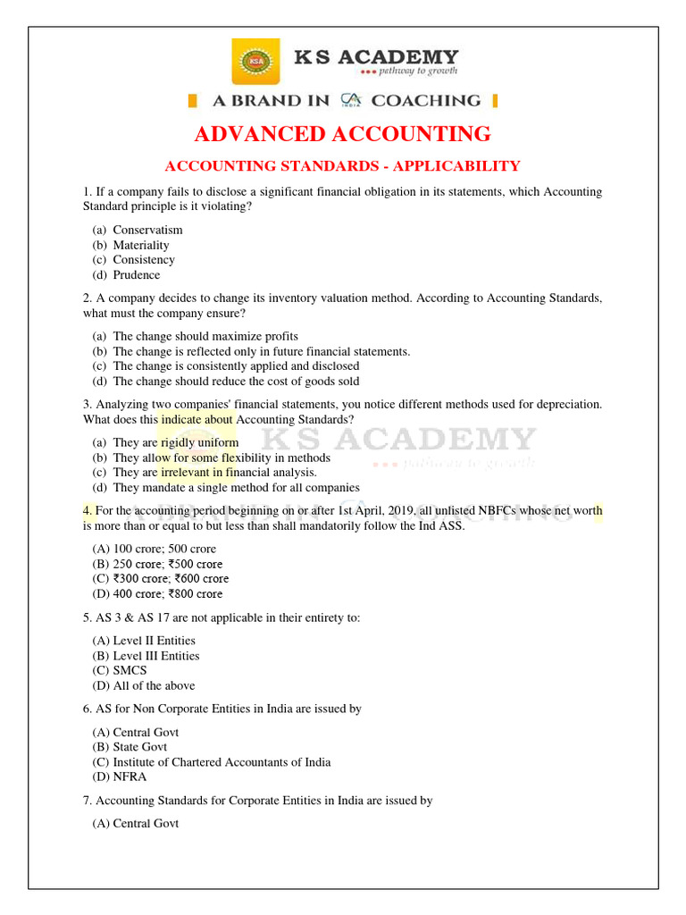 CA Inter Advanced Accounting MCQs | PDF | Historical Cost | Financial ...