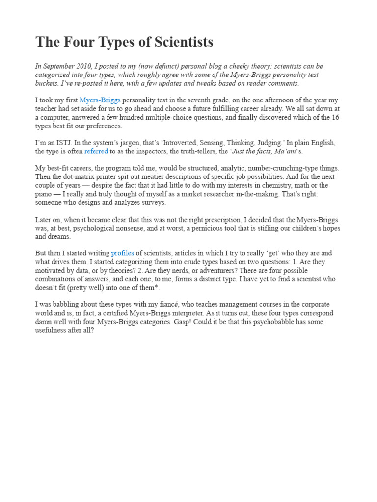 The Four Types of Scientists | PDF | Social Science | Science & Mathematics