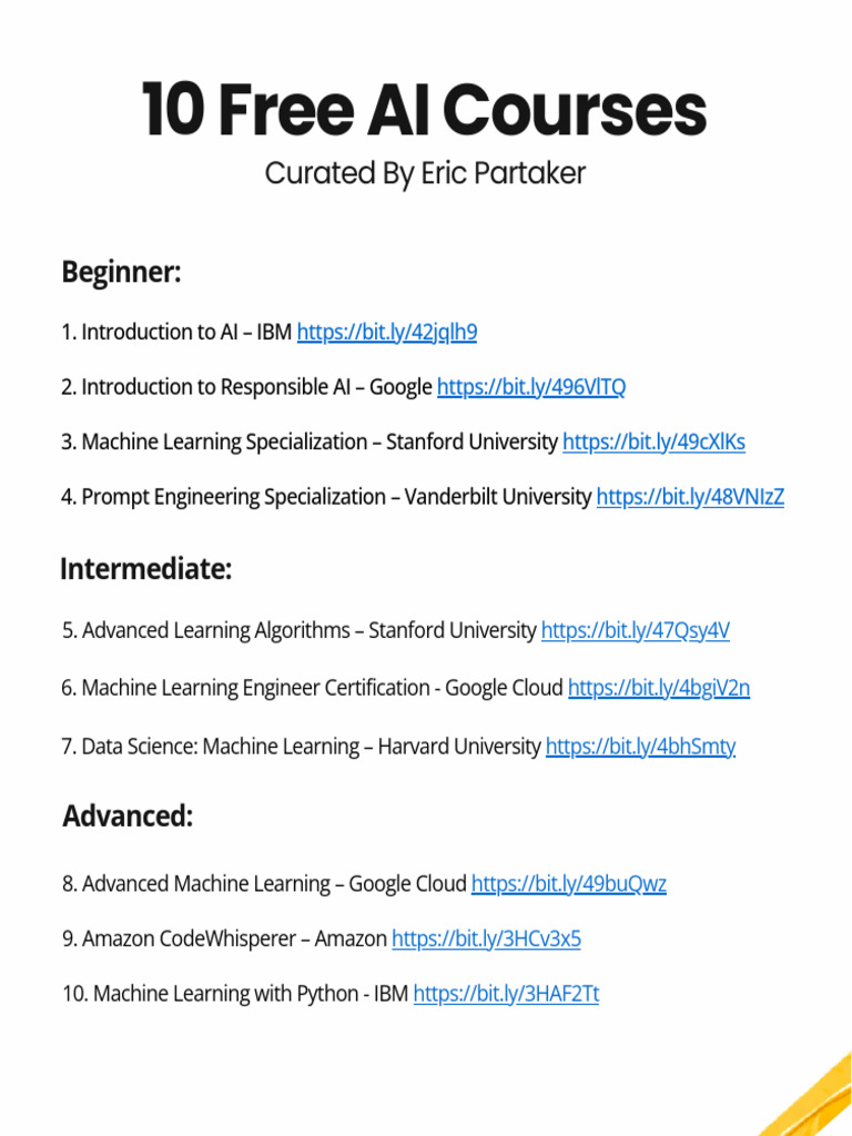 Top 10 Free AI Courses by Eric Partaker | PDF