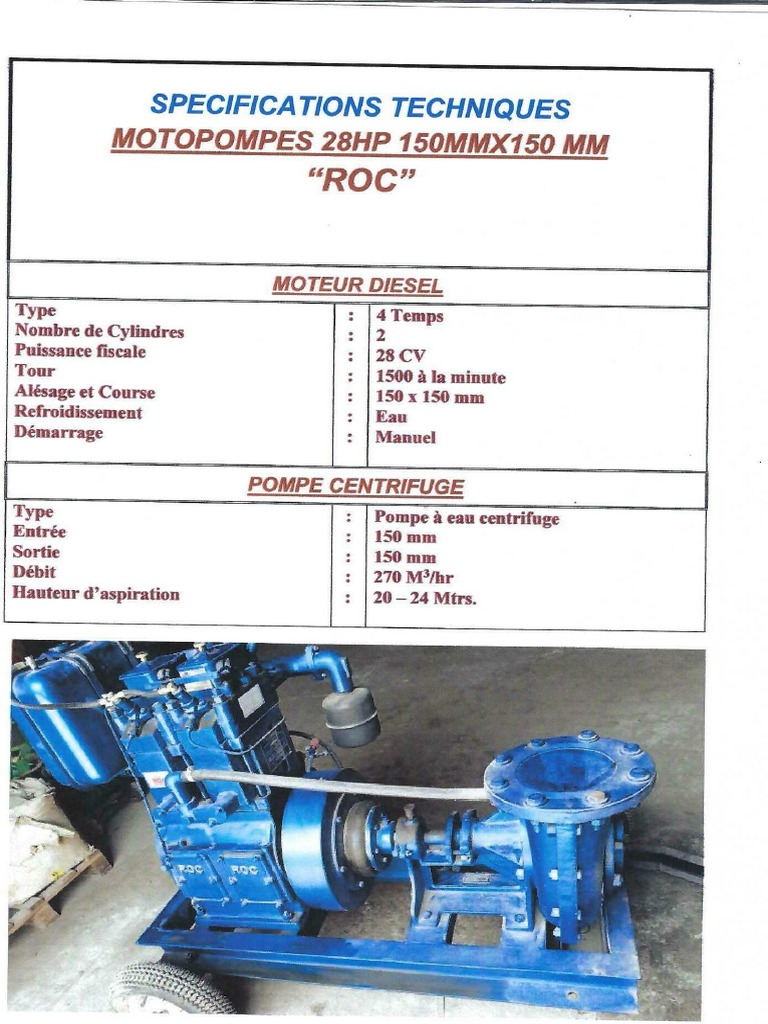 Fiche Technique Motopompe 28 HP - 0001 | PDF