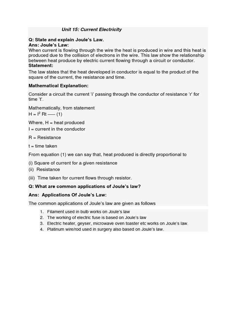 Unit 15 Current Electricity PHY | PDF | Electrical Resistance And Conductance | Materials Science