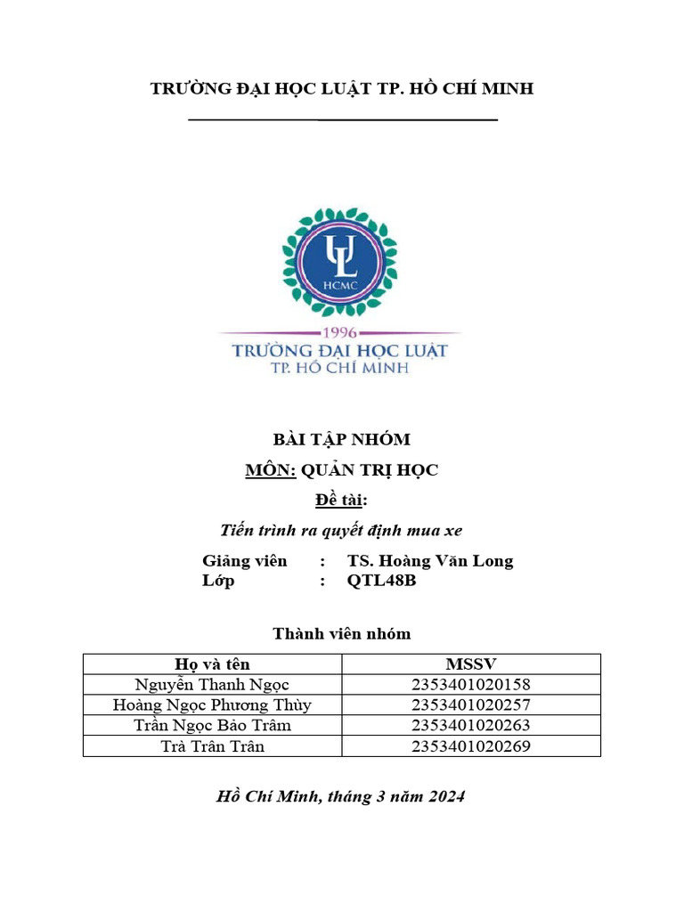 Bài tập nhóm QTH | PDF