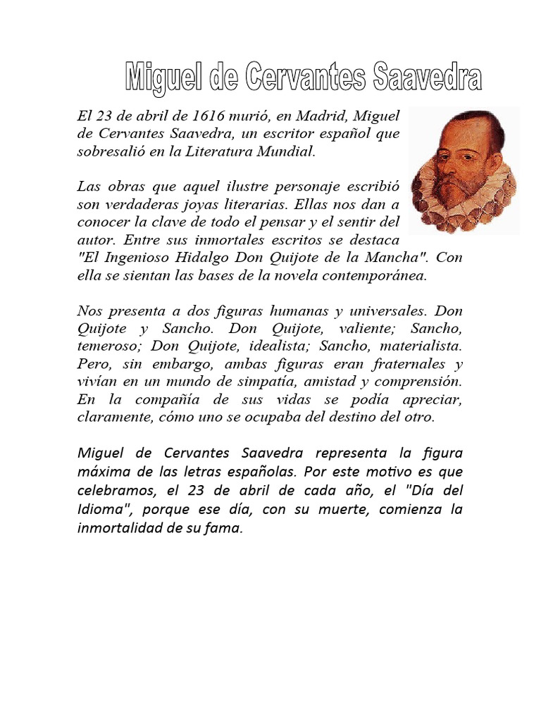 Miguel-de-Cervantes-Saavedra-para-Sexto-de-Primaria | PDF | Don Quijote ...