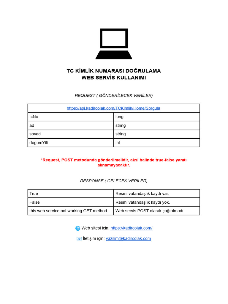 TC Ki̇mli̇k Numarasi Doğrulama Web Servi̇s Kullanimi | PDF