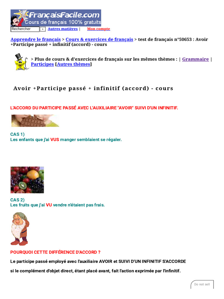 Avoir +participe Passé + Infinitif (Accord) | PDF | Linguistique ...