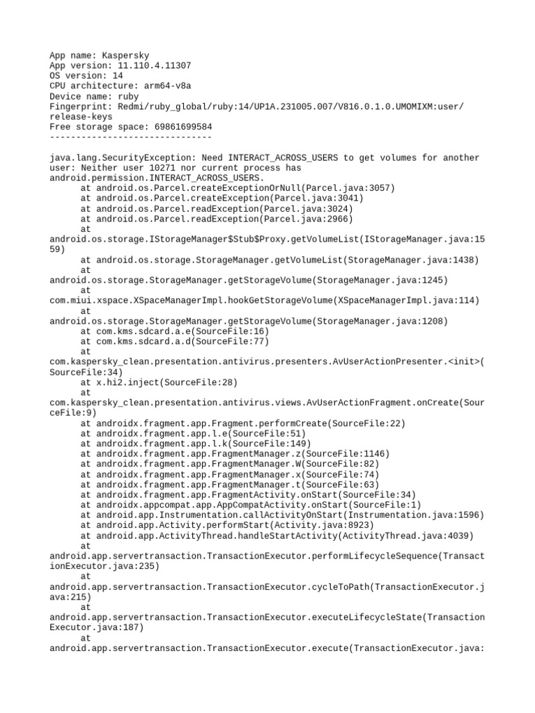 Debugging Kaspersky App Error | PDF | Android (Operating System) | Operating System Families