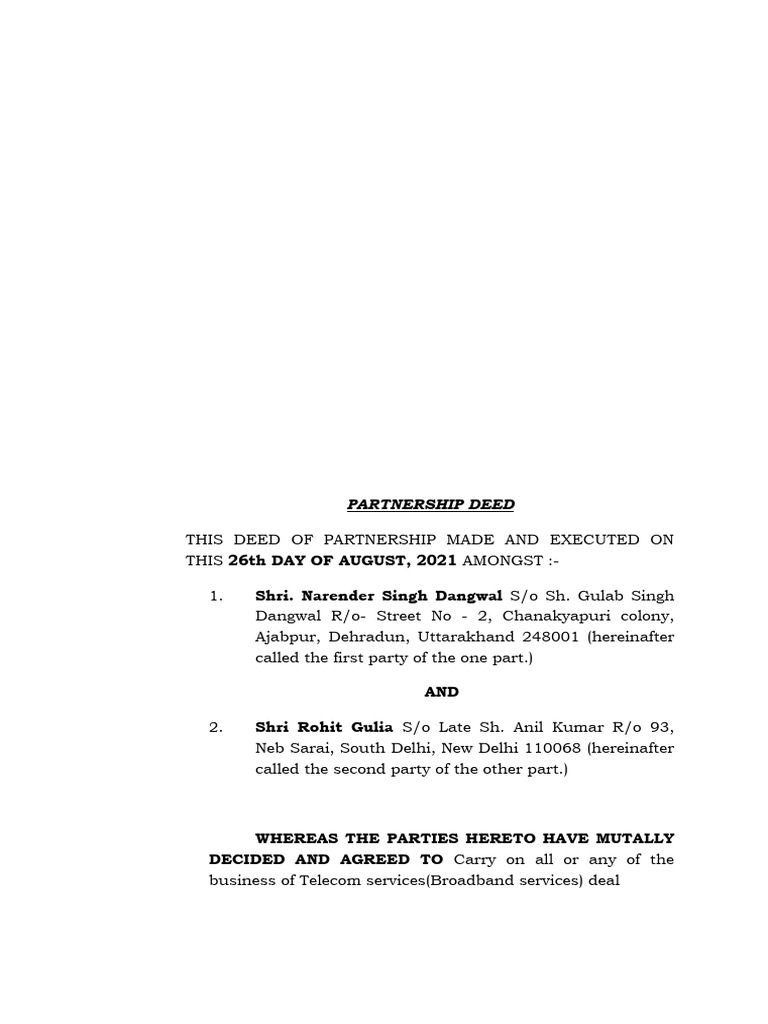 Partnership Deed | Download Free PDF | Partnership | Debits And Credits