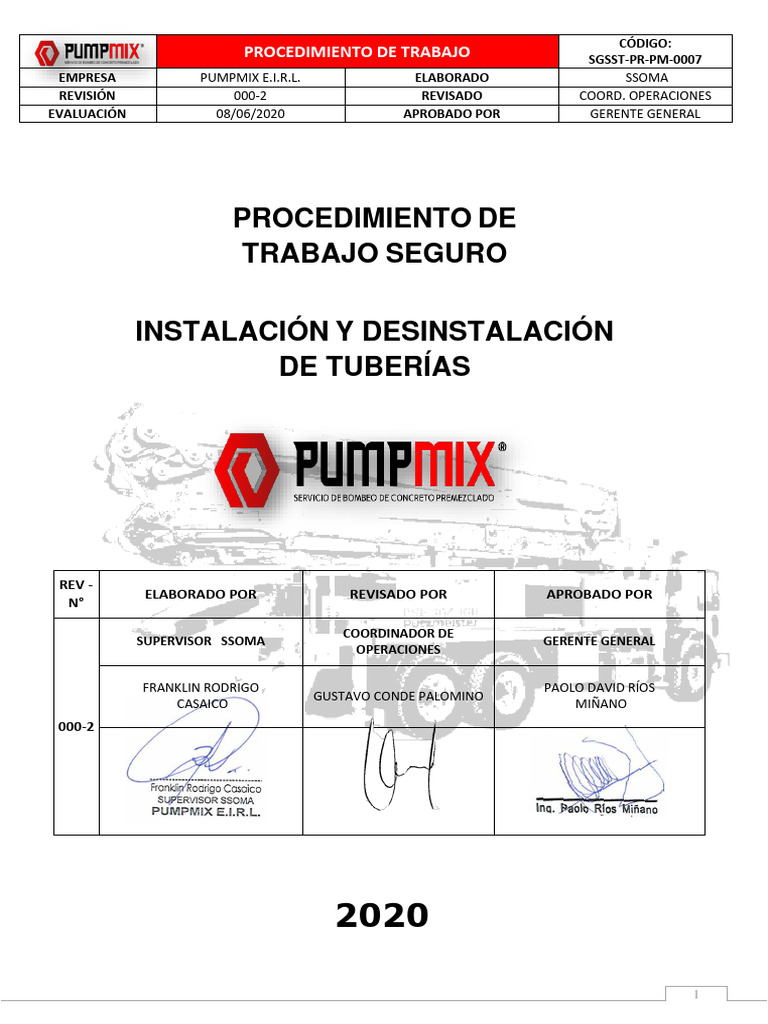 Procedimiento de Instalacion de Tuberias - COV - 2020 | PDF | Hormigón