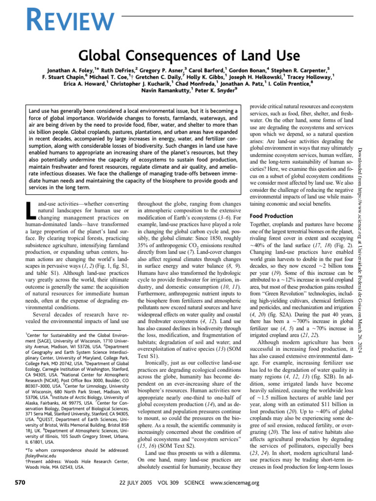 Global Consequences of Land Use | Download Free PDF | Forests ...