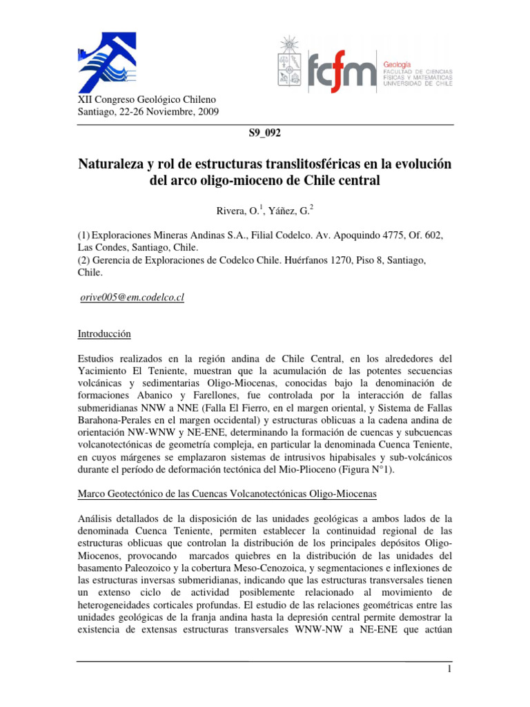 Naturaleza y Rol de Estructuras Translitosféricas en La Evolución Del Arco Oligo-Mioceno de ...