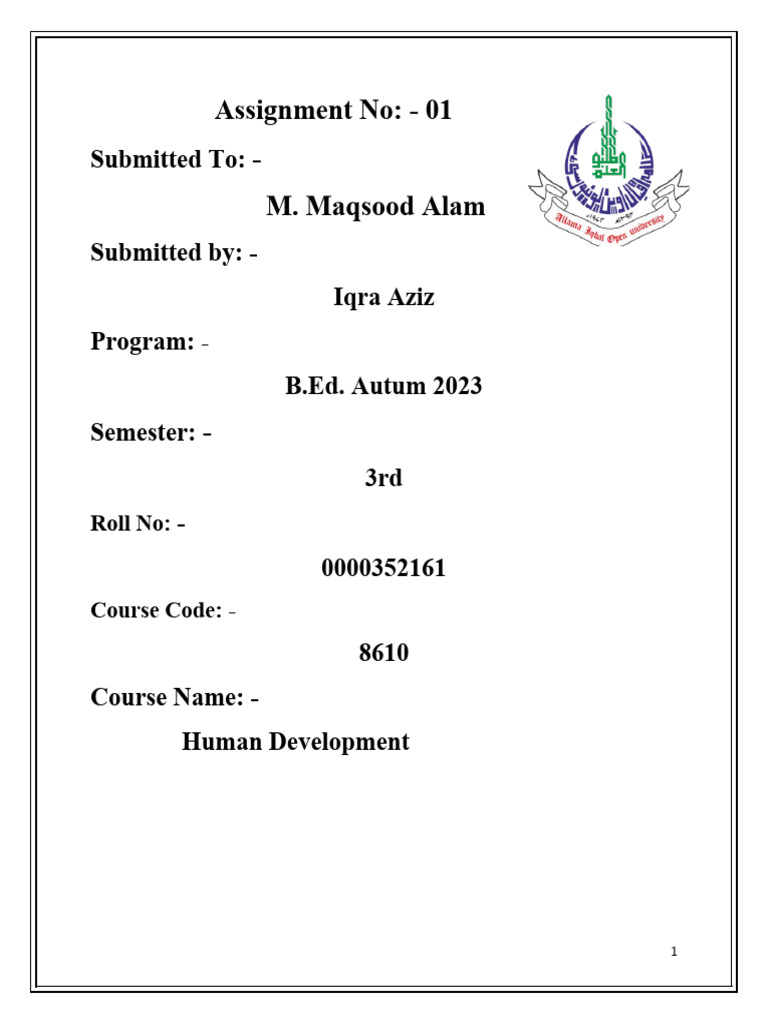 Iqra Aziz Autumn Assignment No 1 8610 | PDF | Intelligence | Intelligence Quotient