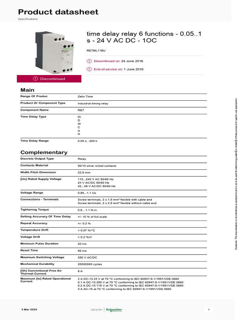 Schneider Electric - Harmony-Timer-Relays - RE7ML11BU | PDF ...
