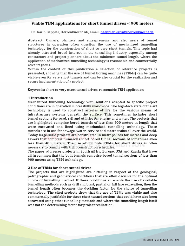 Viable TBM Applications For Short Tunnel Drives 900 Meters | PDF ...