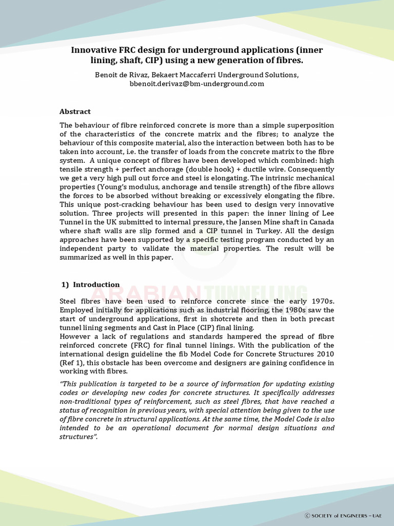 Innovative FRC Design For Underground Applications (Inner Lining, Shaft, CIP) Using A New ...
