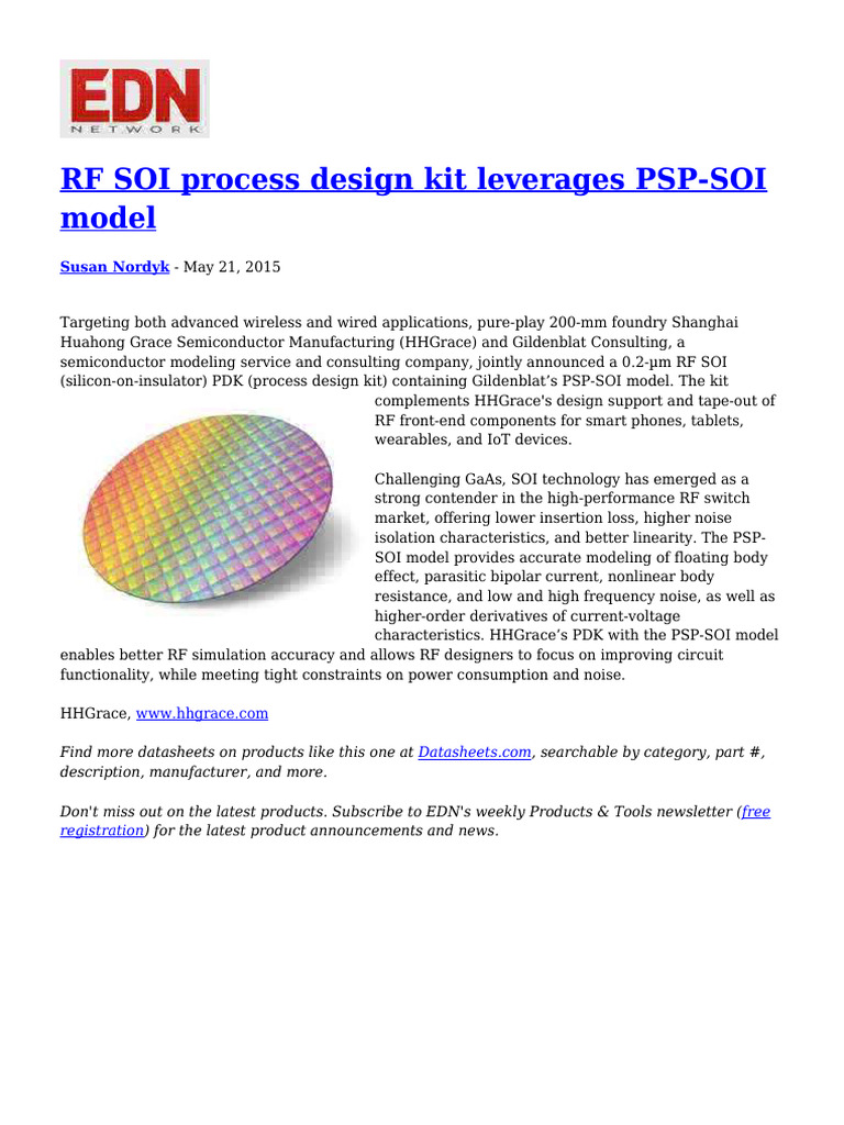 RF SOI Process Design Kit Leverages PSP SOI Model | PDF