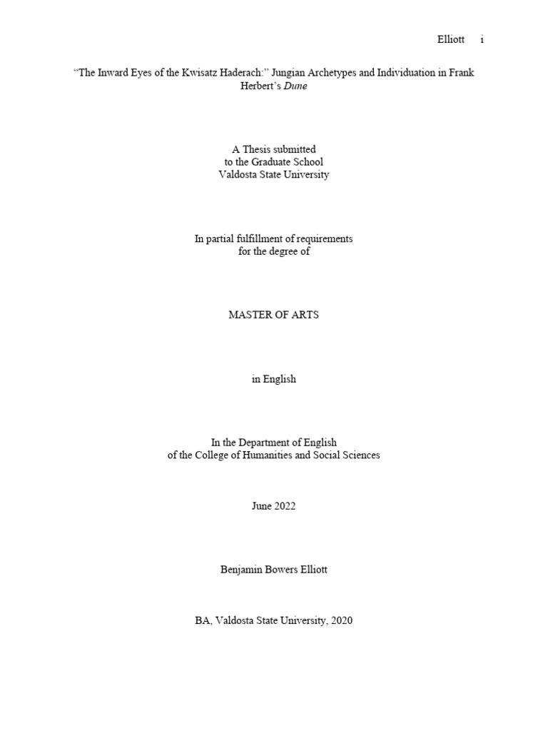 Elliot-Benjamin Thesis 2022 | PDF | Dune (Franchise) | Carl Jung