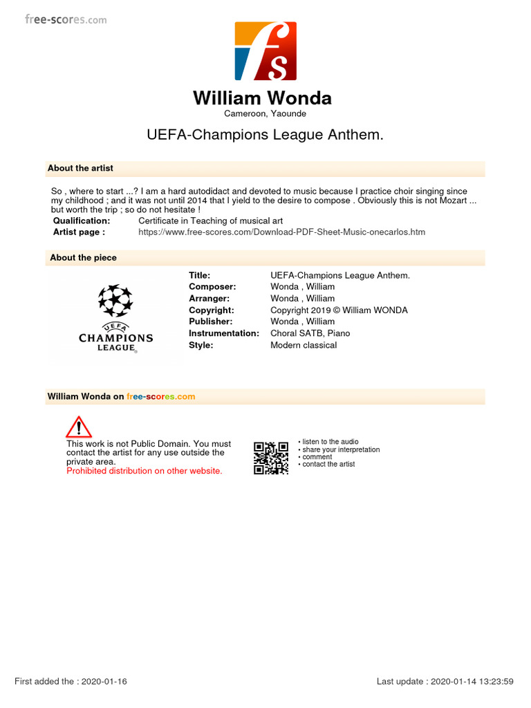 Uefa Champions League Anthem 153952 | PDF | Choir | Uefa Champions League