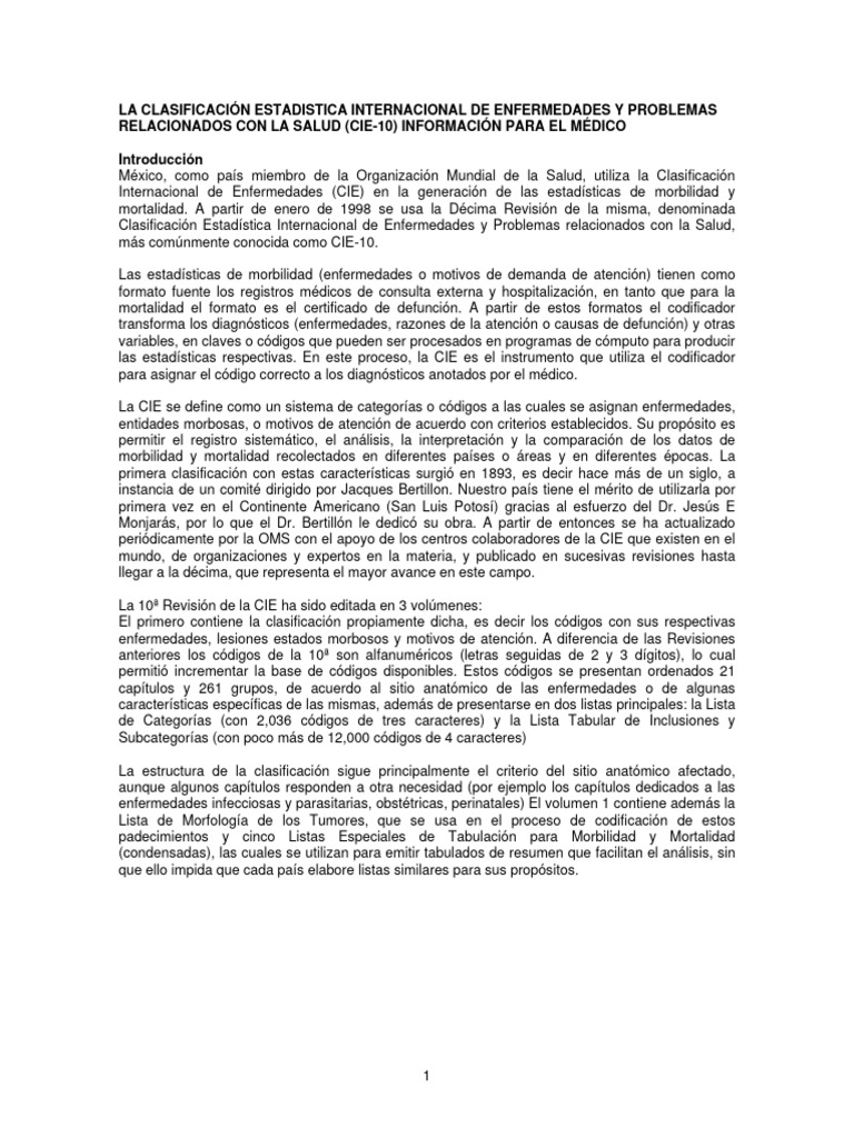 Cie 10 Informacion Medico | PDF | Ciencias de la Salud | Medicina