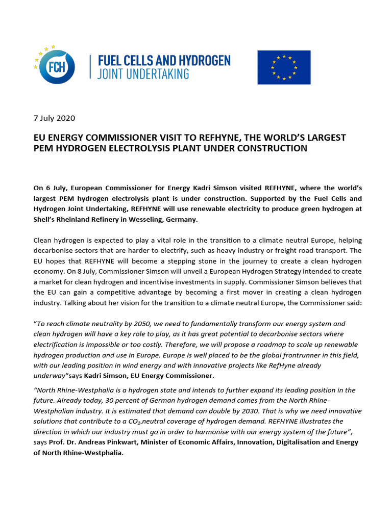 EU Energy Commissioner Visits REFHYNE | PDF | European Union ...