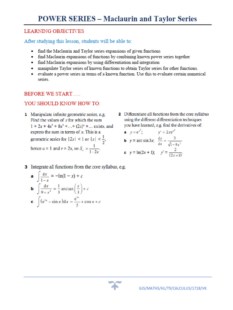 Maclaurin and Taylor Series | PDF | Power Series | Calculus