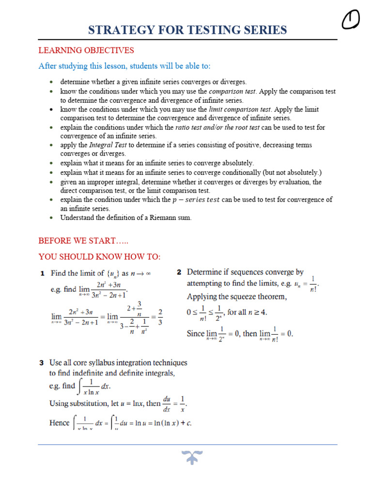 Strategies for Series Convergence Tests | PDF | Integral | Limit ...