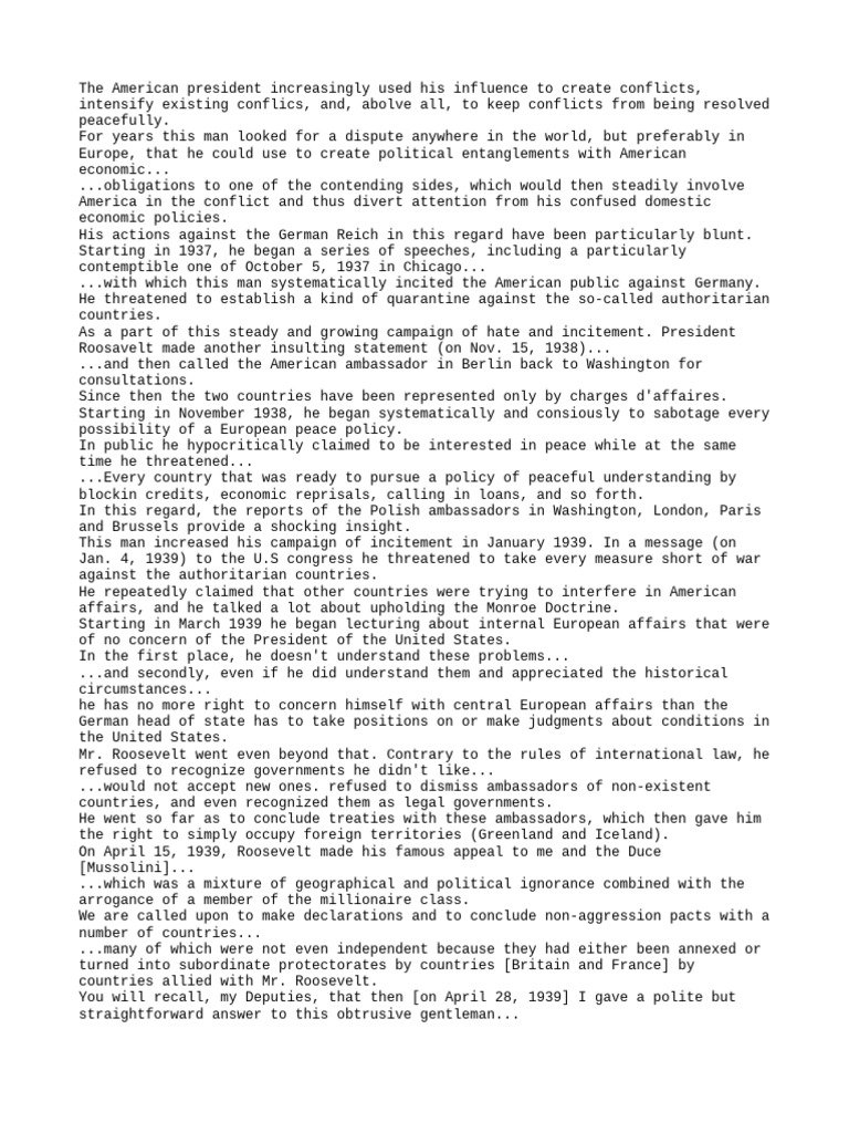 Adolf Hitler Speech Text | PDF | Convoy | Nazi Germany