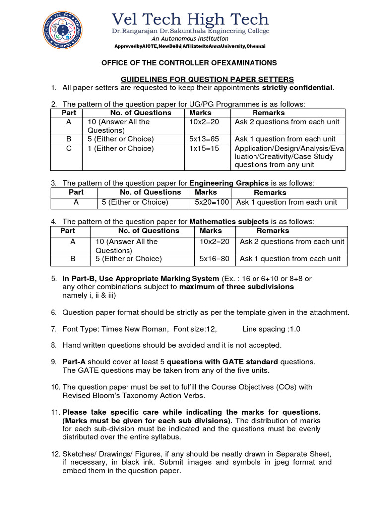Guidelines For Q.Paper Setters | PDF | Password