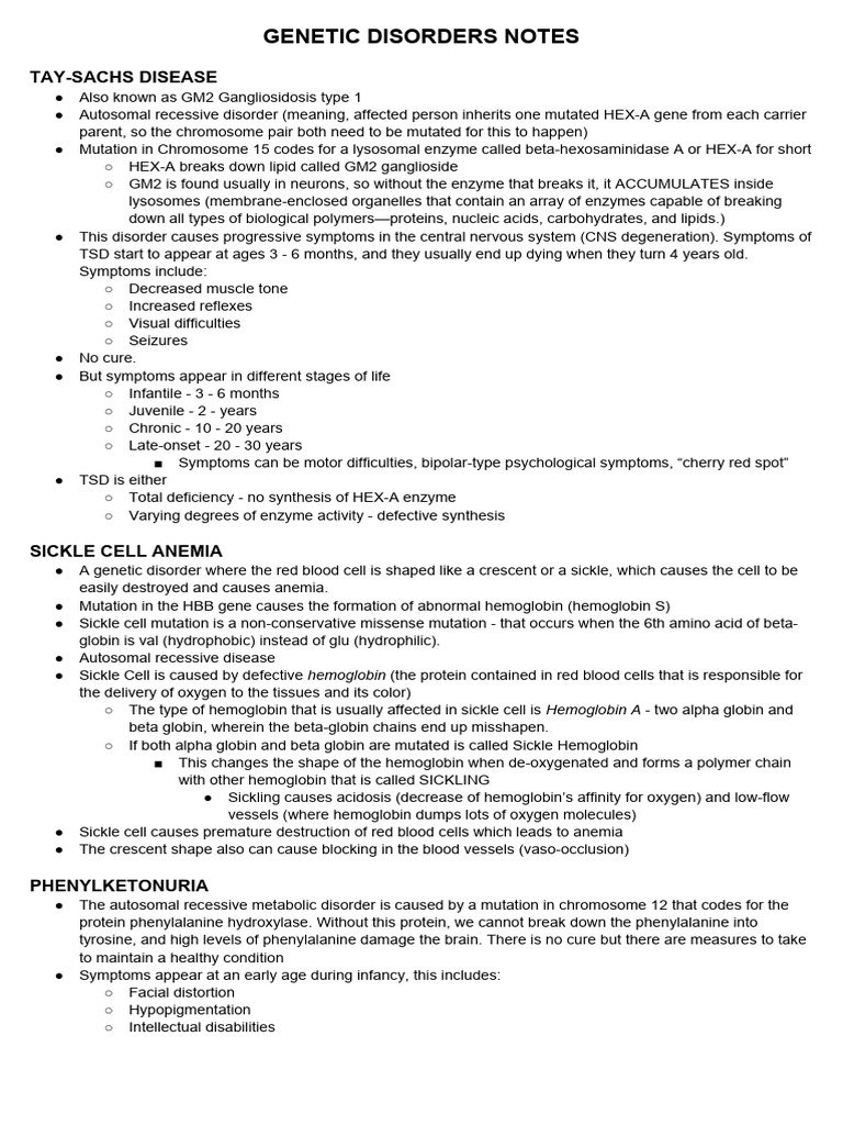 Genetic Disorders Notes | PDF | Genetic Disorder | Hemoglobin